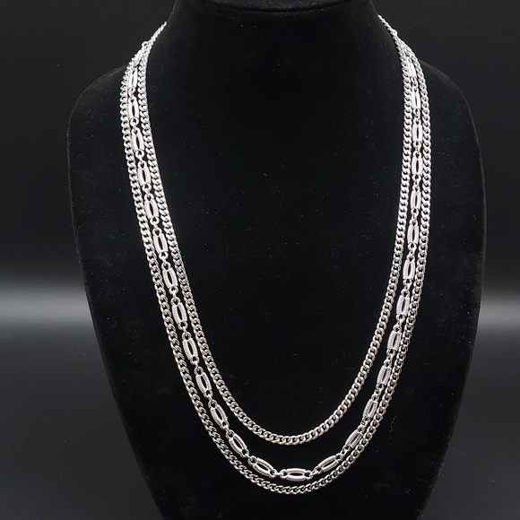 Monet | Jewelry | Signed Monet Triple Strand Silver Tone Chain Necklace ...